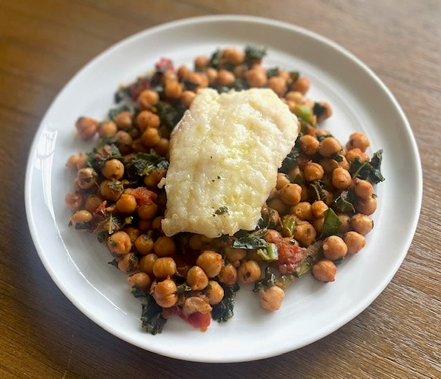 Cod over Chickpea Spinach